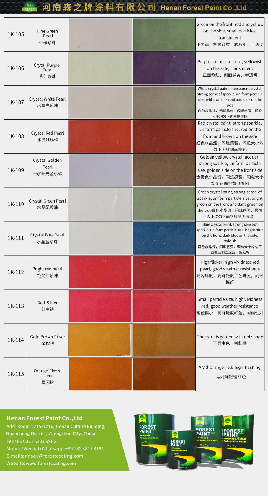 Automotive Paint Color Chart - Henan Forest Paint Co., Ltd. Automotive Paint Color Chart - Henan Forest Paint Co., Ltd.